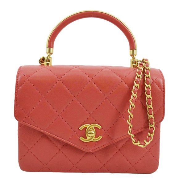 CHANEL | Bags | Chanel Top Handle Quilted Leather Shoulder Bag Red ...
